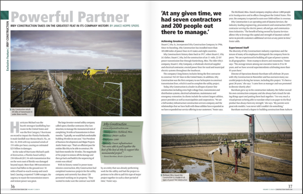 Irby Featured in Construction Today - Irby Construction Company